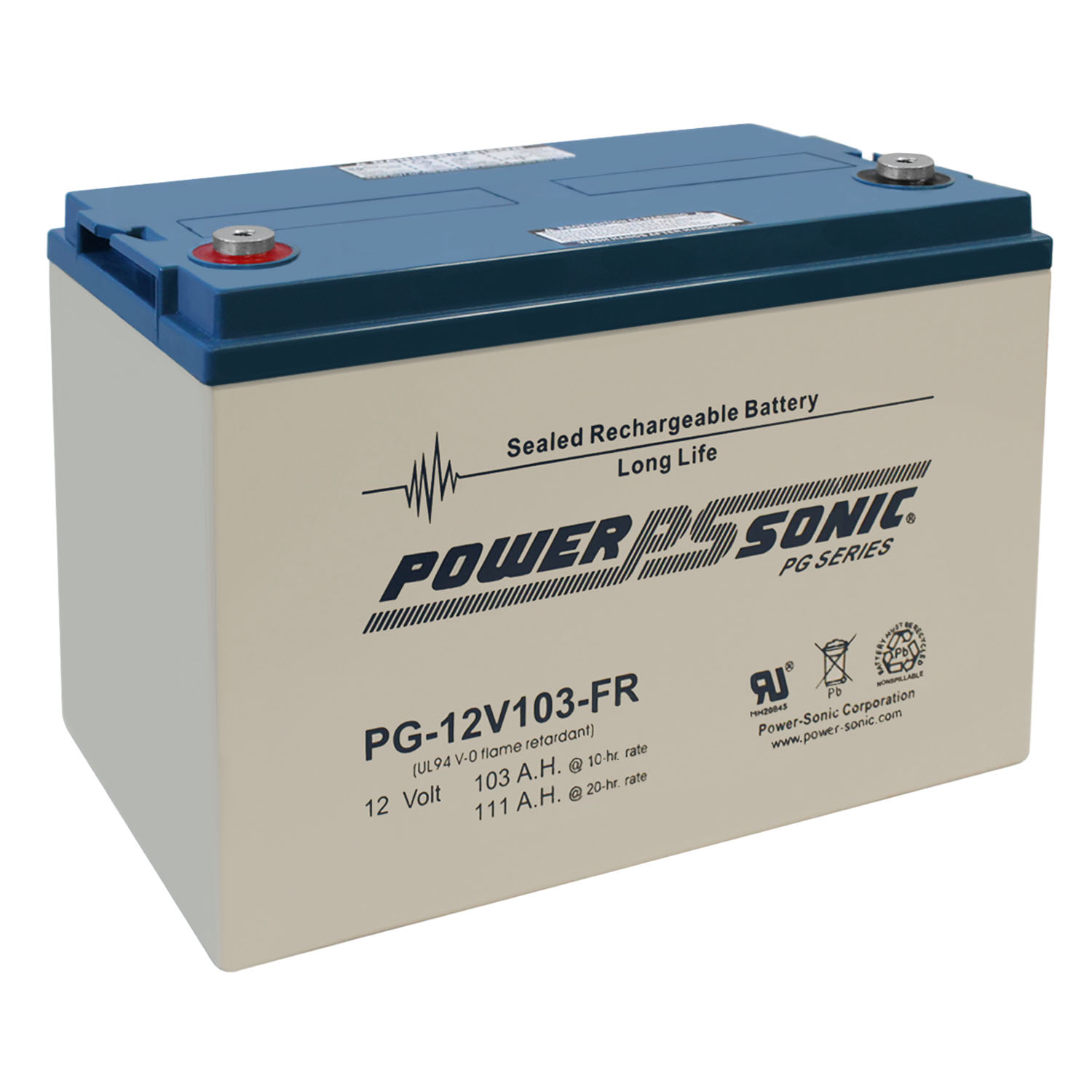 POWER-SONIC PG12V103-FR3 PG12V103-FR 12V 103AH Fire Rated SLA RV ...